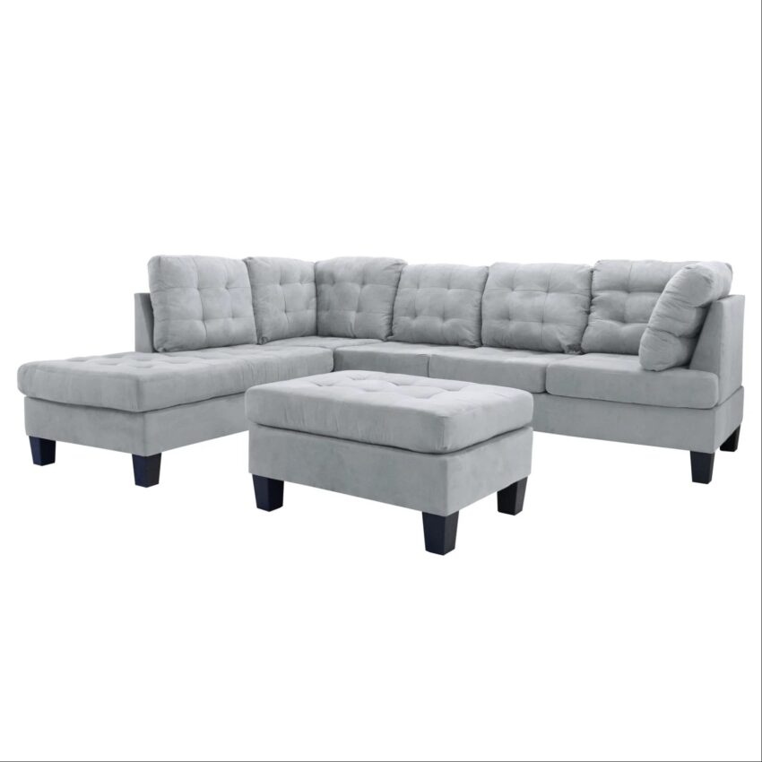 Urban Menko 103" Wide Microfiber/Microsuede Reversible Corner Sectional ...